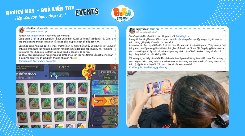 Betia English - Công bố kết quả sự kiện: Review hay - Quà liền tay