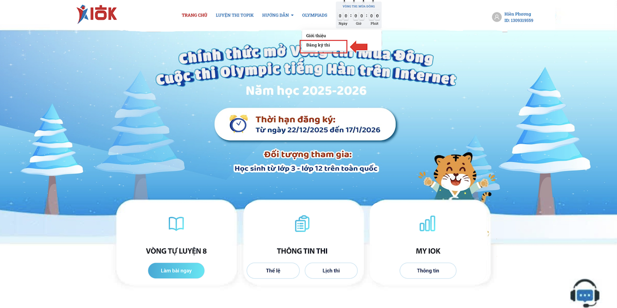 IOK - Hướng dẫn đăng ký Vòng thi Mùa Đông năm học 2025-2026